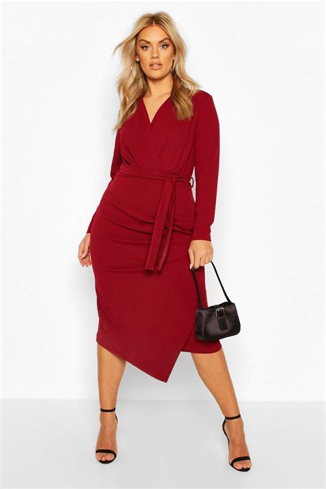 Plus Wrap Front Midi Dress Boohoo Uk