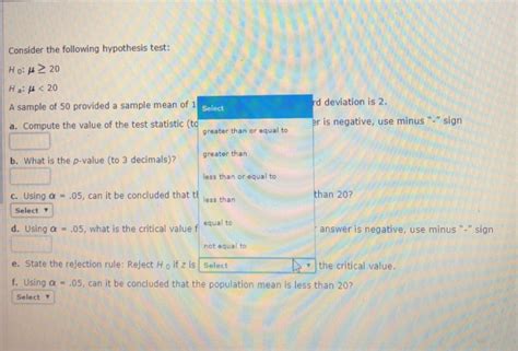 Solved Consider The Following Hypothesis Test Ho μ 20 Ha