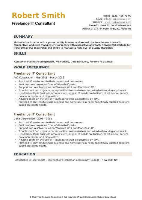 freelance it consultant resume samples qwikresume