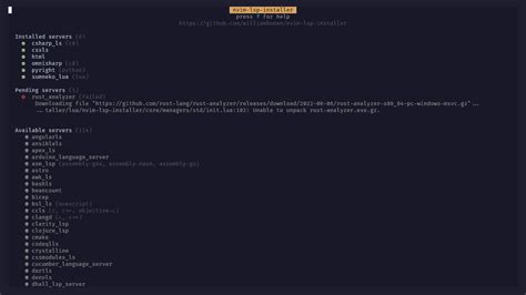 failed install rust analyzer · issue 757 · williamboman nvim lsp