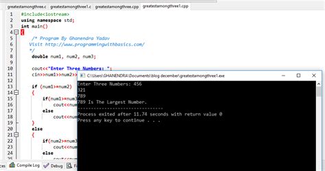 c program to find greater number among given three number