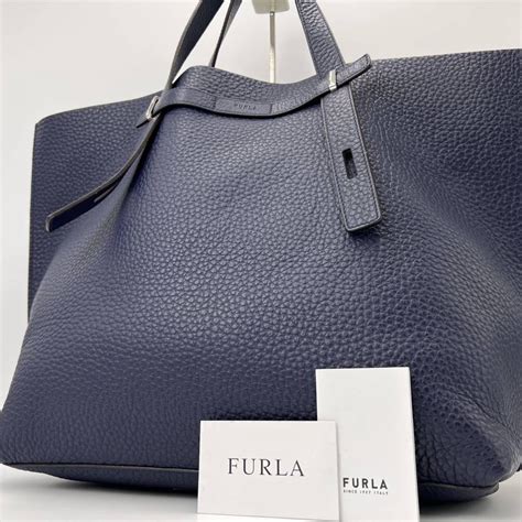 【未使用】1円 【未使用】定価10万越 Furla フルラ ジョーヴェ トートバッグ ビジネスバッグ ショルダー 大容量 レザー シボ ブルー