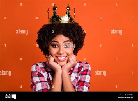 Photo Of Cheerful Adorable Girl Hands Touch Cheeks Toothy Smile Wear