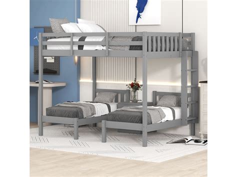 Lit Superposé Triple 140x200cm 2x70x140cm Avec Table De Chevet Lit