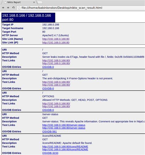 nikto web scanner to check vulnerabilities