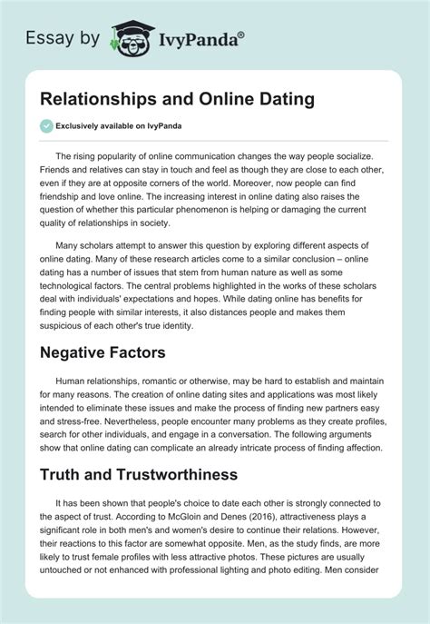 Relationships And Online Dating 1398 Words Essay Example