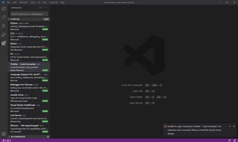vscode is unable to open extension an unknown error occurred