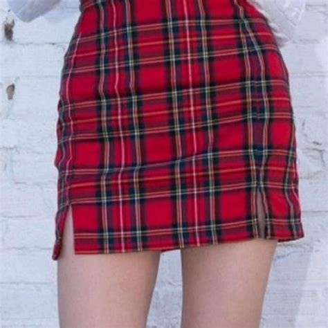 Red Plaid Skirt 🍓 The Iconic Cara Plaid Pencil Depop