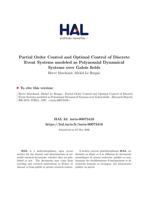 pdf partial order control and optimal control of discrete event