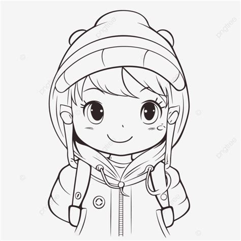 فتاة الكرتون ترتدي معدات الثلج تلوين الصفحة مخطط الرسم التخطيطي المتجه
