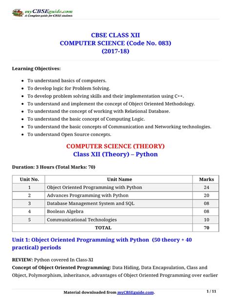 12 computer science syllabus 2017 constructor object oriented