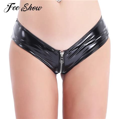 Womens Lingerie Shiny Patent Leather Briefs Sexy Panties Women Majtki