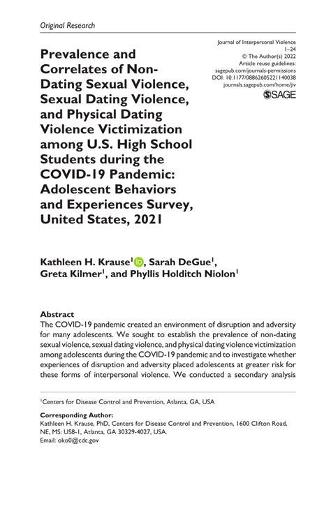 Pdf Prevalence And Correlates Of Non Dating Sexual Violence Sexual