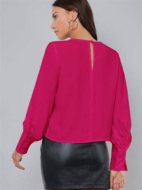 Shein Bizwear Blouse Manches Bouffantes Trou De Serrure Retour