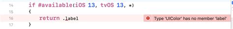 swift how to fix pod lib lint not recognising uicolor label on ios 13