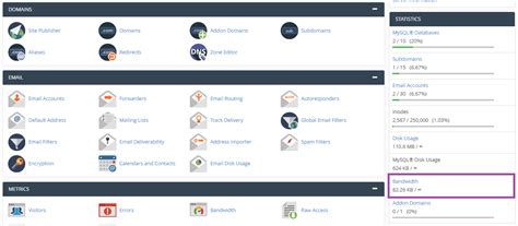 how to check disk space and bandwidth usage cpanel