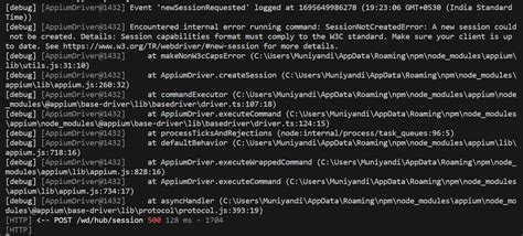 encountered internal error running command sessionnotcreatederror a