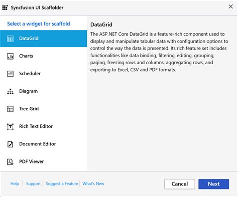 scaffolding syncfusion controls in asp core
