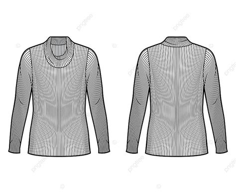 Knit Sweater Technical Fashion Illustration Featuring Ribbed Cowl