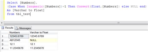 sql server how to convert varchar to float sql server