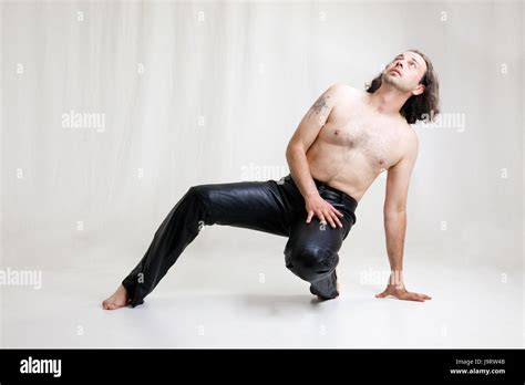 Portrait Lie Lying Lies Back Leather Trousers To Give A Jerk