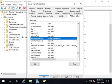 windows server 2019 active directory add unix attributes to