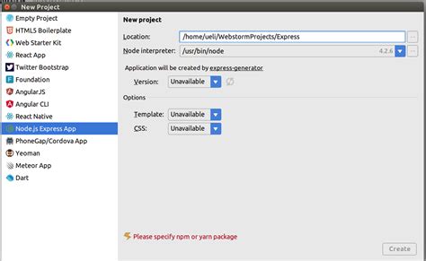node js installing npm packages in webstorm 2017 1 3 ubuntu 16 04