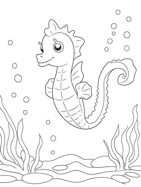 Páginas Para Colorear De Caballitos De Mar Adorables Para Niños