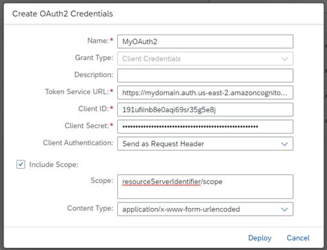use amazon cognito oauth2 client credentials on cloud integration iflow