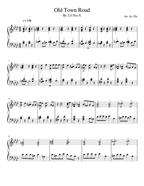 Old Town Road Sheet Music For Piano Solo