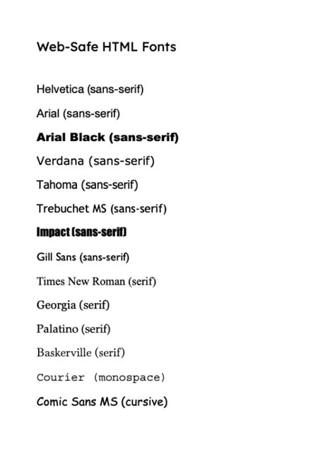 the ultimate list of web safe html and css fonts