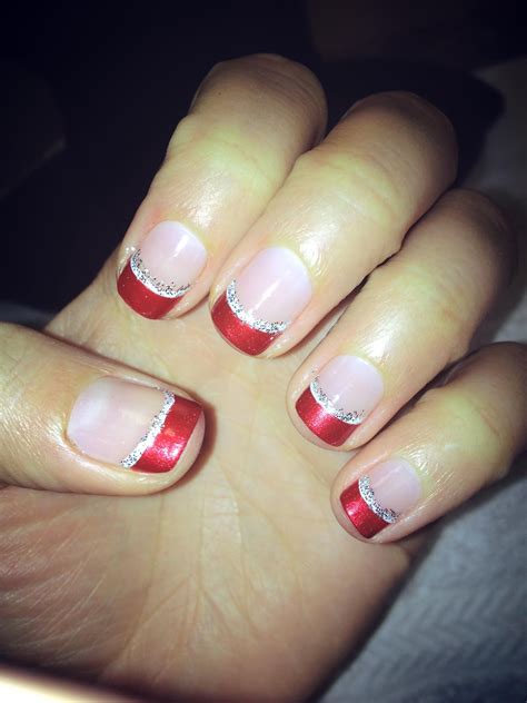 Christmas Nail Art French Red Tips With Glitter Christmas Nails