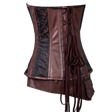 Steampunk Brown Jacquard Steel Boned Busk Closure Overbust Corset With