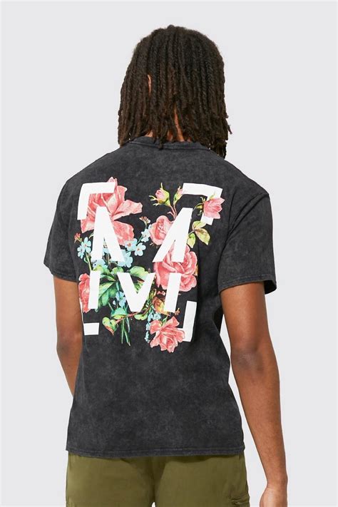 Mens Oversized Floral Acid Wash T Shirt Boohoo Uk