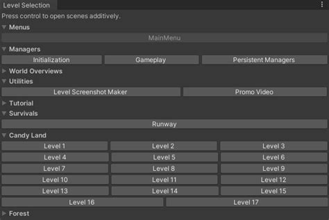 unity tip level selection editor window