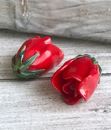 Bud Red Rose Bead Handmade Lampwork Glass Bead Lampwork Glass Etsy