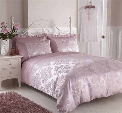 Luxury Faux Silk Jacquard Floral Damask Bedding Duvet Quilt Cover Rose