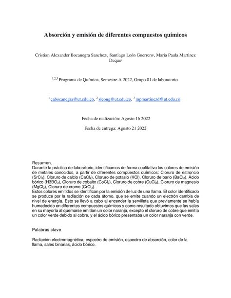 Informe De Laboratorio 3 Absorción Y Emisión De Diferentes Compuestos