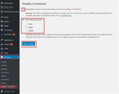 how to disable wordpress comments ionos