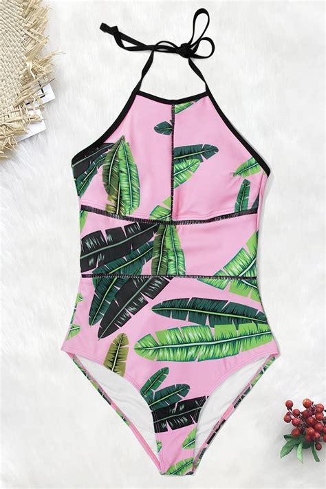 Pink Banana Leaf One Piece Swimsuit