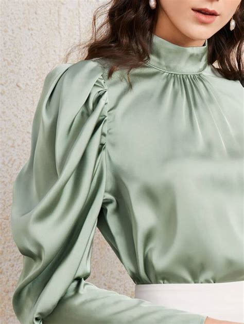 Shein Mock Neck Gigot Sleeve Top Shein Usa