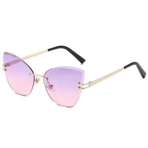 Satın Alın Rimless Cat Eye Sunglasses Luxury Brand Design Women Metal