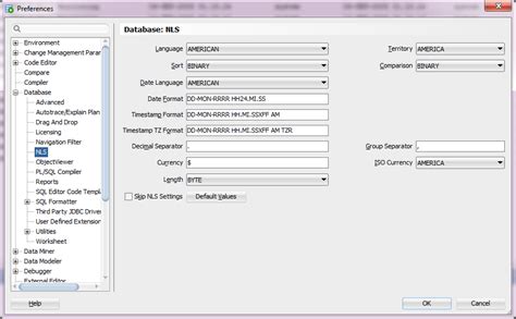 oracle sql developer ignores nls when exporting stack