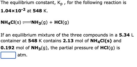 Solved The Equilibrium Constant Kp For The Following