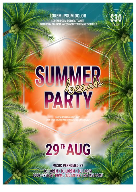 Premium Vector Summer Beach Party Flyer Template Design With Palm