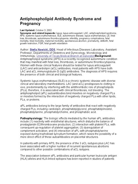 Antiphospholipid Antibody Syndrome And Pregnancy Pdf Systemic Lupus