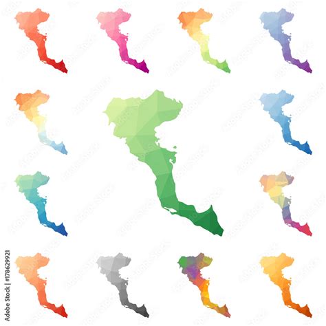 Corfu Geometric Polygonal Mosaic Style Island Maps Collection Bright