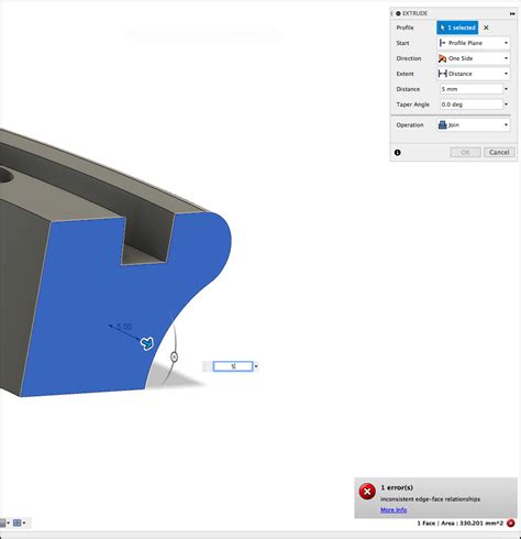 extruding the end of a revolved body error inconsistent edge face