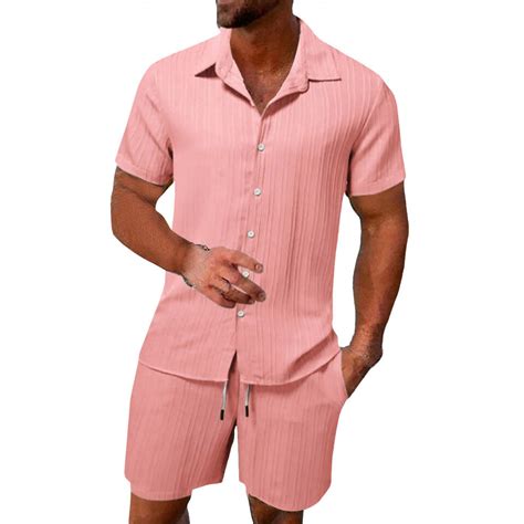 Mens 2 Pieces Short Set Short Sleeve Button Down Shirts Casual Beach