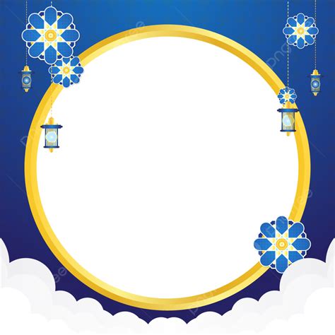 Perbatasan Twibbon Islamic Biru Keren Dengan Bingkai Emas Islamik